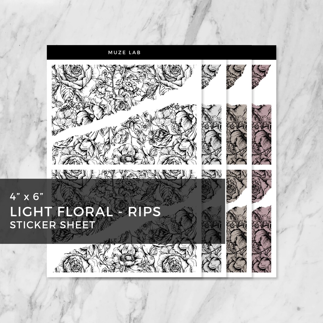 Light Floral - Ripped Paper Sticker Sheet - Etsy