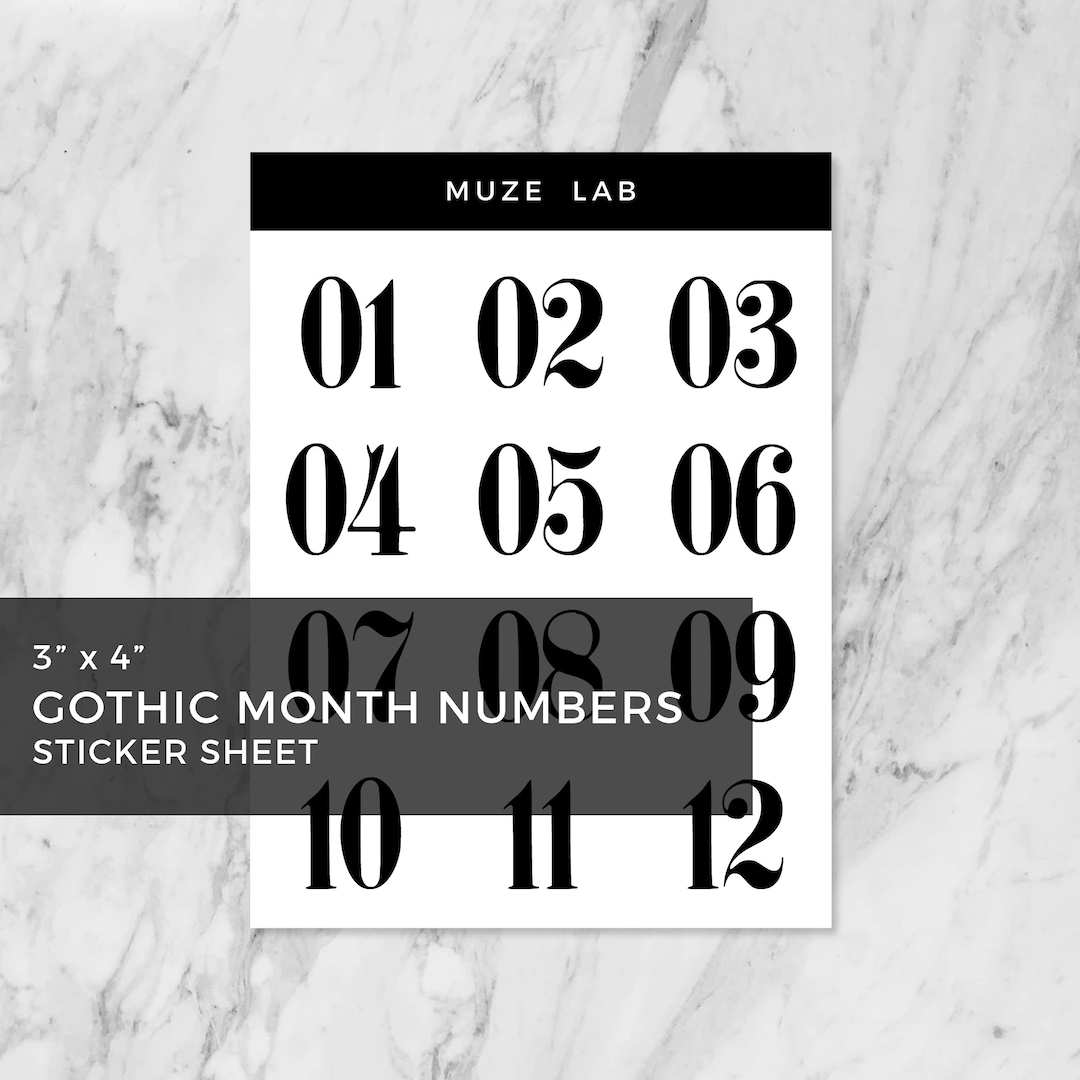 Gothic Month Numbers Sticker Sheet - Etsy