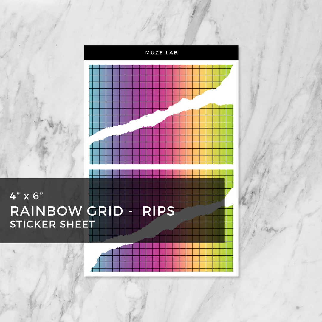 Rainbow Grid - Ripped Paper Sticker Sheet - Etsy