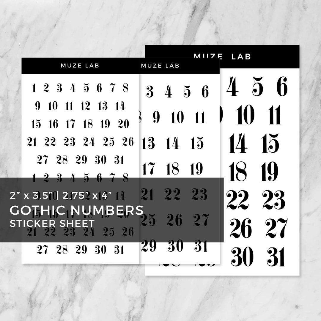 Gothic Numbers Sticker Sheet - Etsy