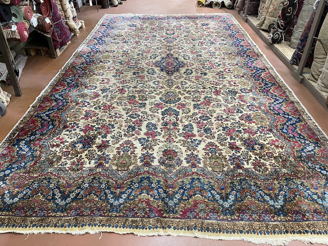 Antique Kerman Rug 11x19.7 Lovely Carpet Has Some Worn Areas Selling as ...