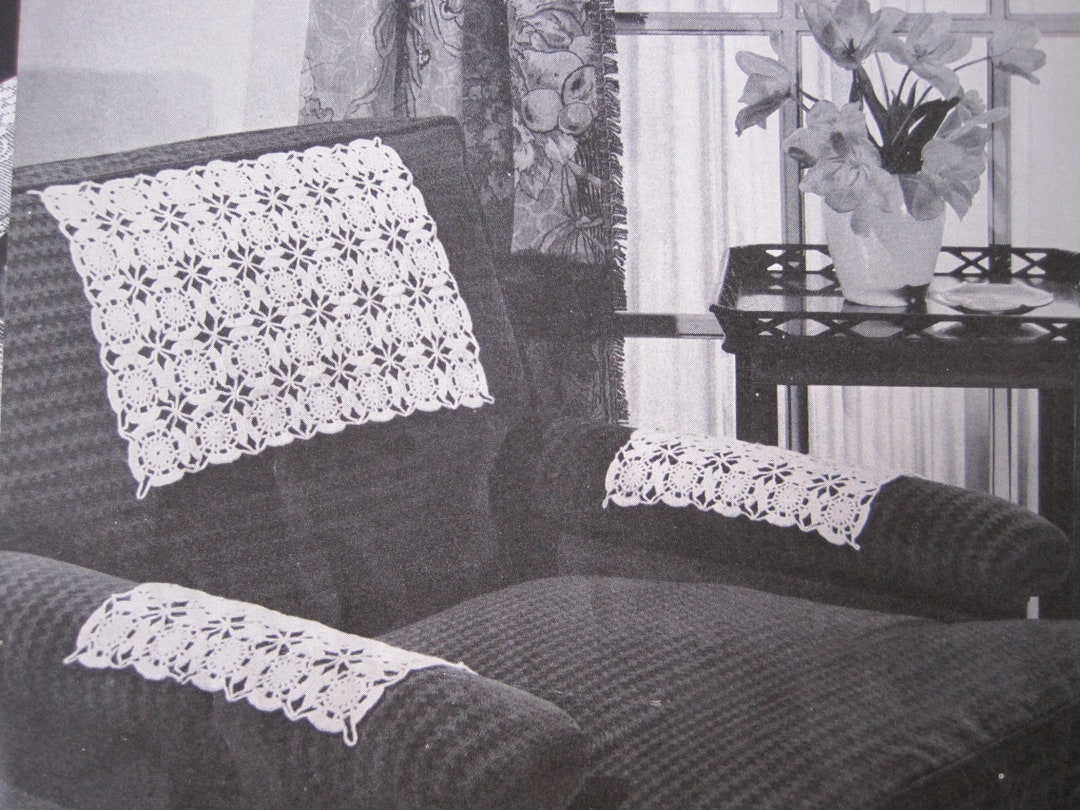 Crochet Pattern - Antimacassar - Flowery Chair Set - Headrest and Arm ...