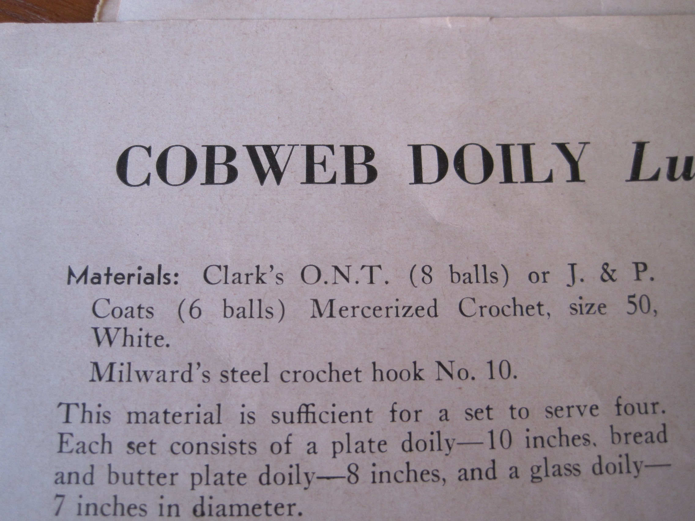 Crochet Pattern Cobweb Doily Luncheon Set Vintage - Etsy