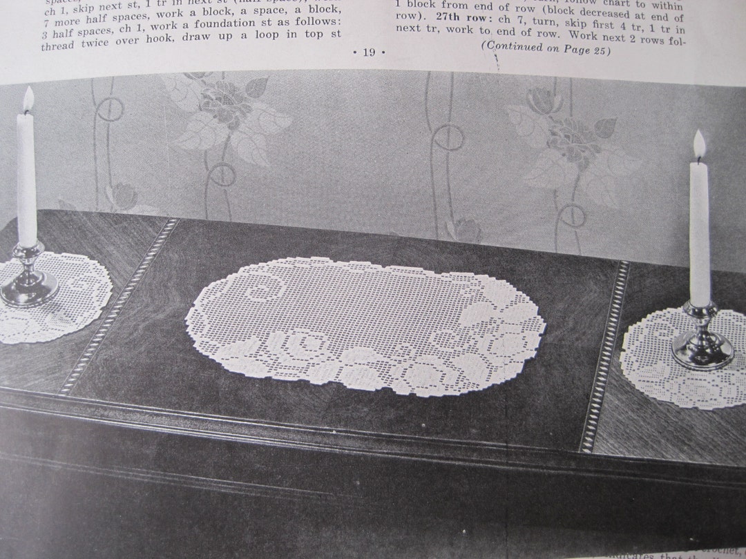 Crochet Pattern - Buffet Set - Rambler Rose - 10" X 16" - Vintage 1950 ...