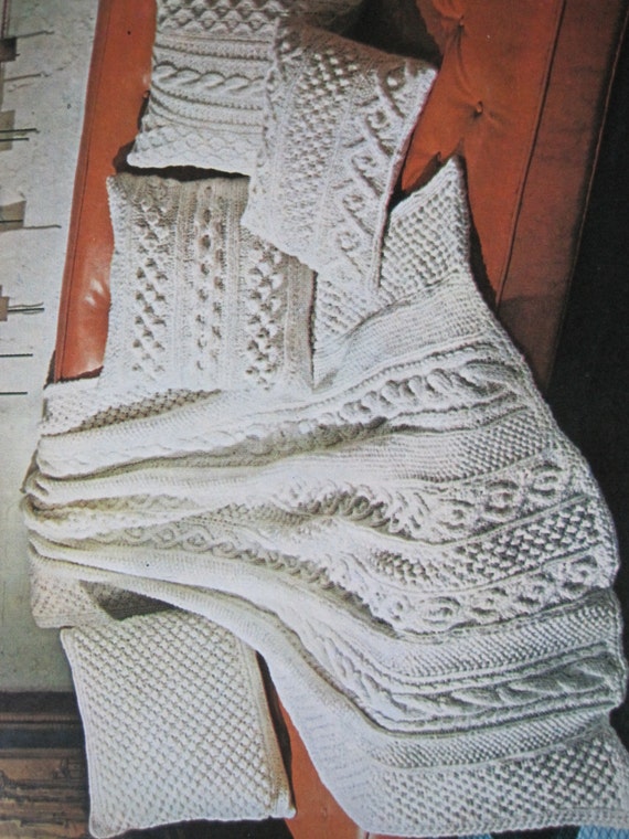 Knit Pattern Aran Afghan and 4 Pillows | Etsy