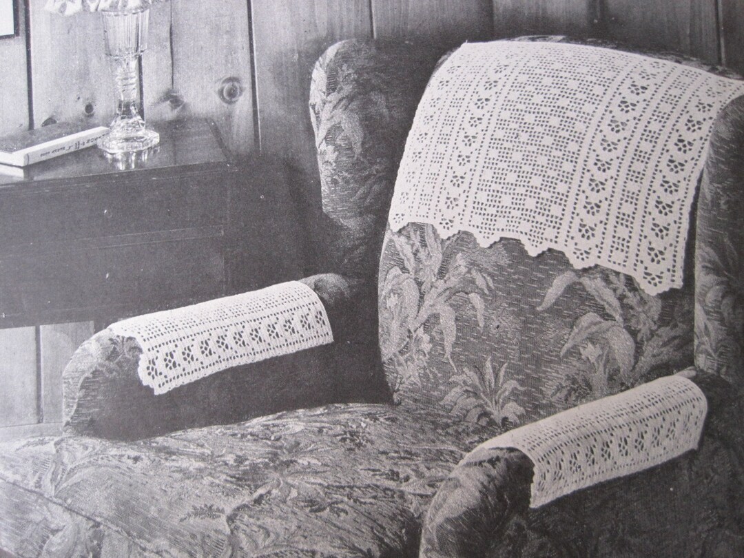 Crochet Pattern - Antimacassar - Checker Filet Chair Set - Headrest and ...