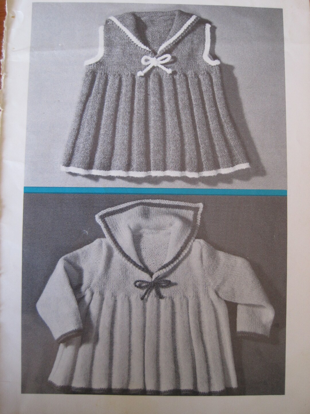 Knit Pattern - Sailor-collar Dress - Sizes 6, 12, 18 Months - Vintage ...