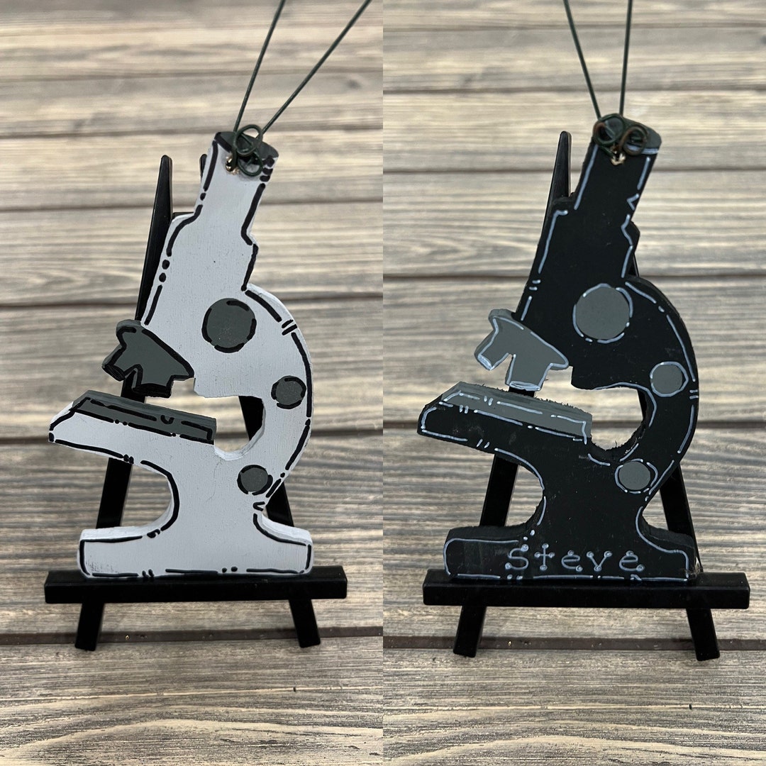 Personalized Wooden Microscope Scientist Winter Tree Ornament - Your ...