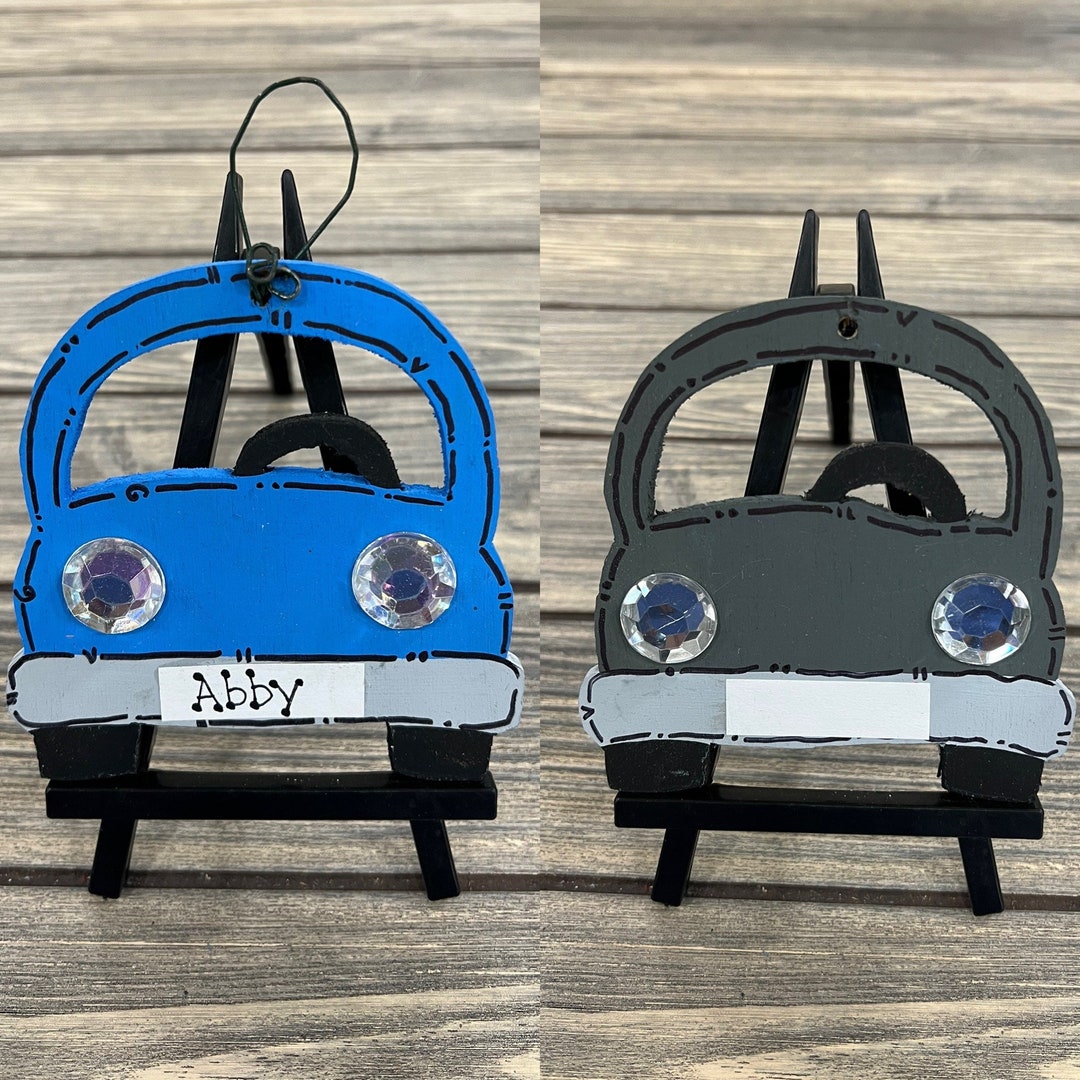 Personalized Wooden Car Winter Tree Ornament - Your Name - Christmas ...