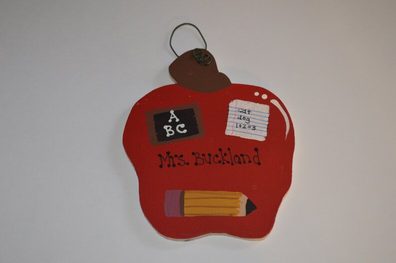 Personalized Wooden Teacher Apple Winter Tree Ornament - Your Name ...