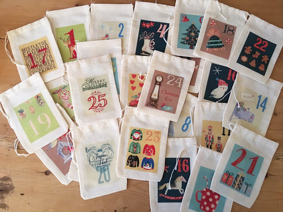 Festive Advent Calendar Christmas Bags Colorful Holiday Bag | Etsy