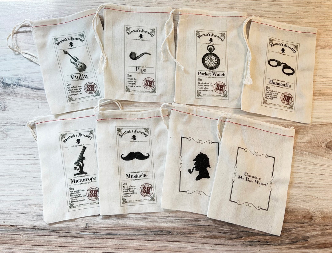 Sherlock Holmes Gift Favor Bags. Set of 8 Fun Holmes Watson Mystery ...