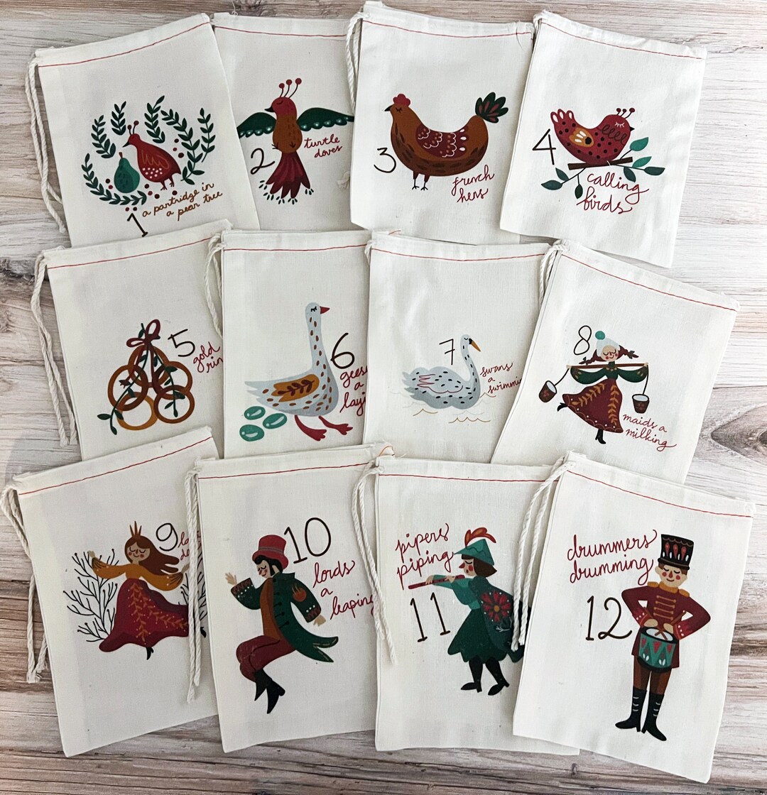 12 Days of Christmas - Primitive Christmas Bags - Gift Set of 12 ...