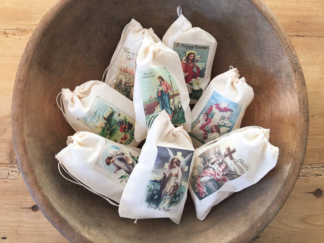 Easter Religious Catholic Gift Bags. Set of 8 Vintage 4x6 Drawstring ...