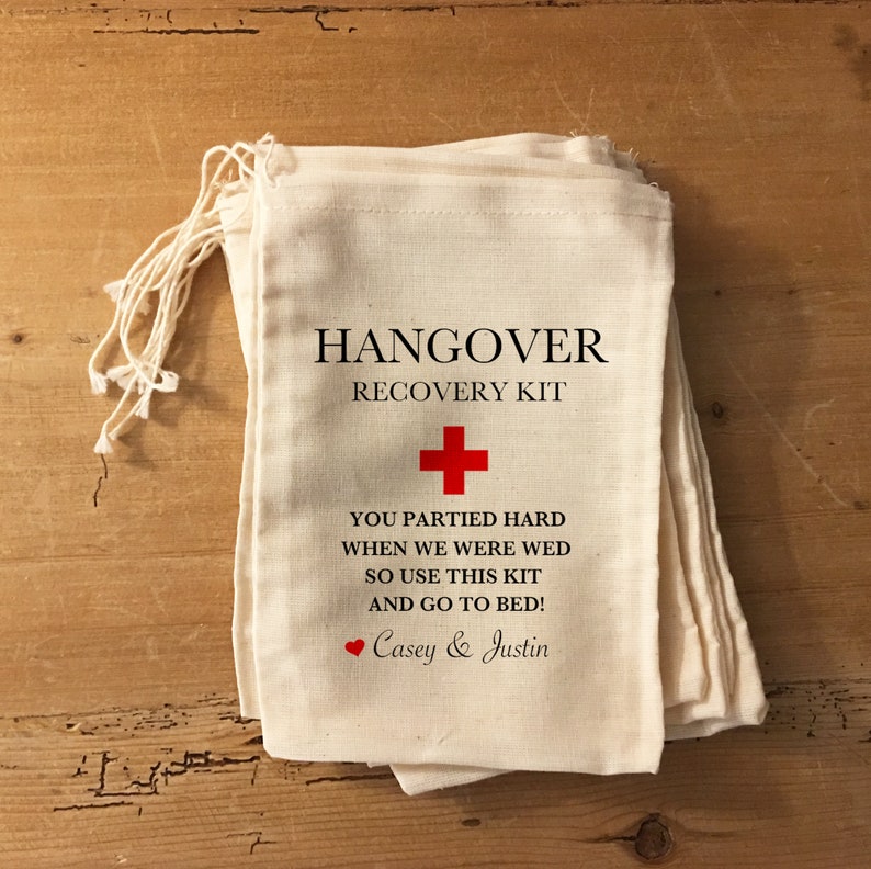 1 Wedding Hangover Bag Kits Personalized Drawstring Bag Etsy
