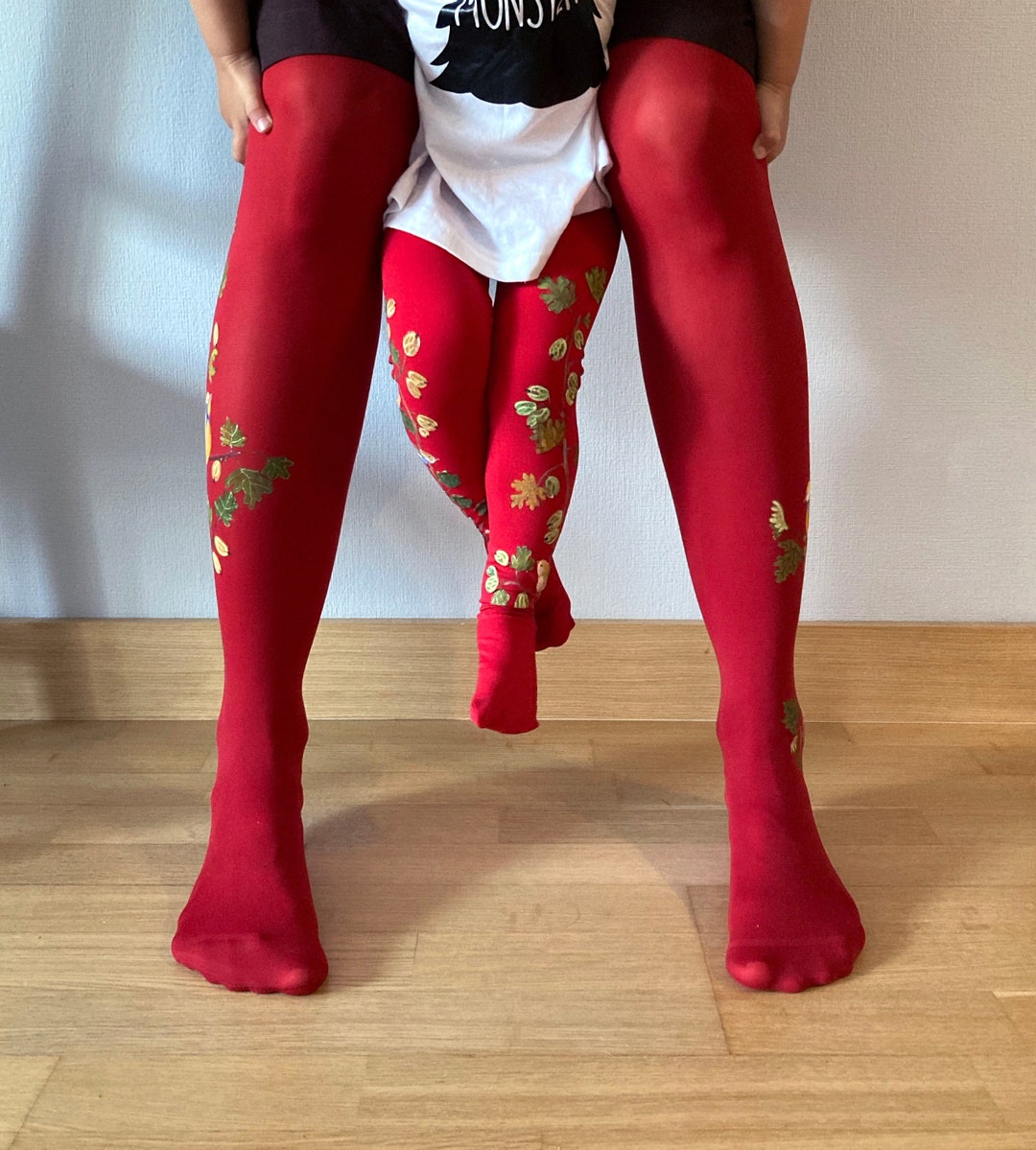 Red Children's Tights With Hand Painted Motives - Gooseberries - Etsy