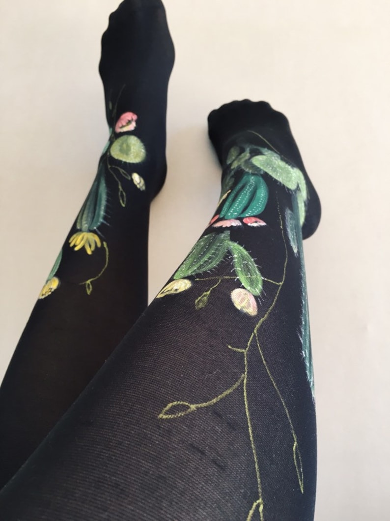 Unique Tights for Women With Hand Painted Motives "cacti" - Etsy