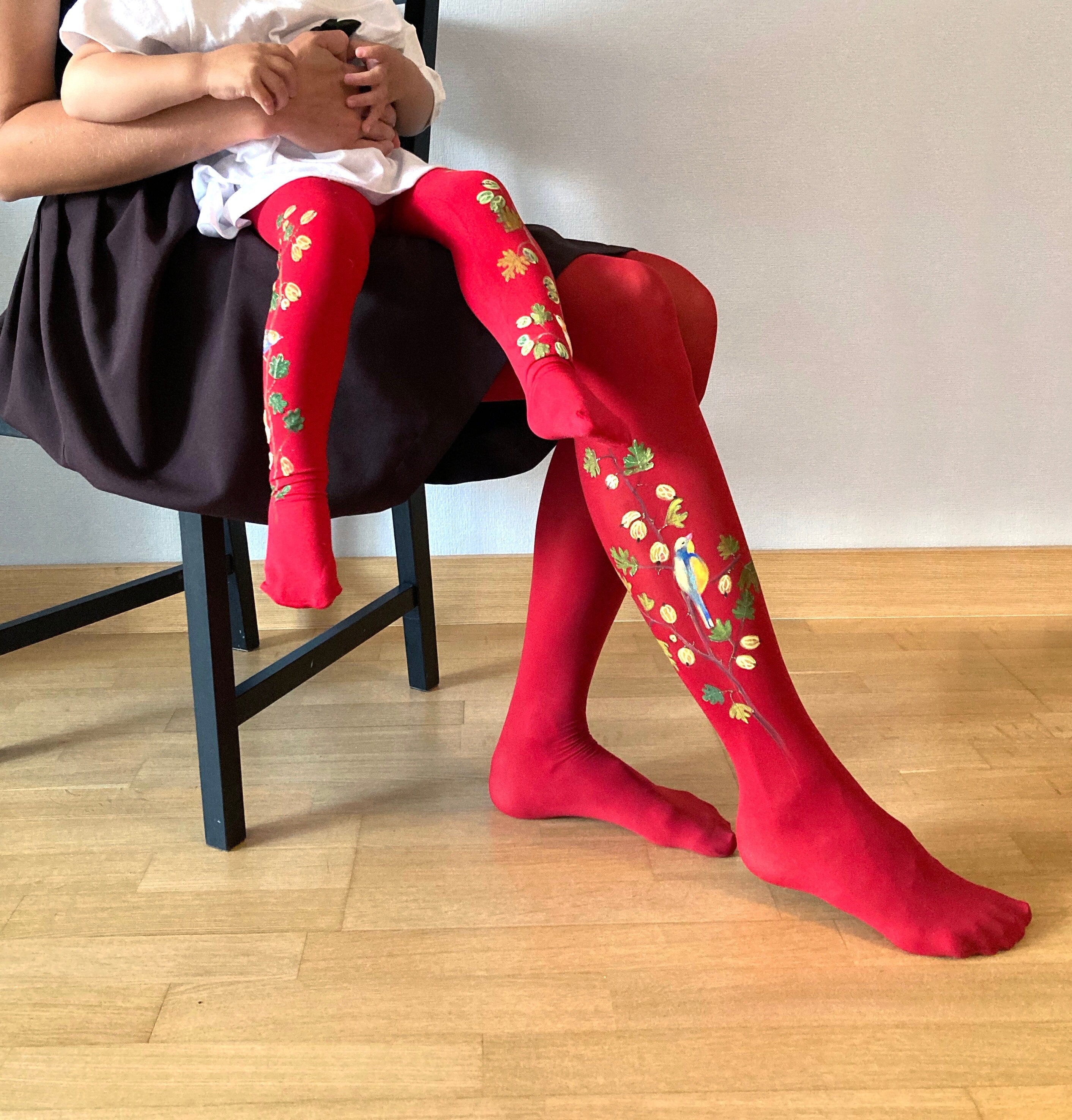 Red Children's Tights With Hand Painted Motives - Gooseberries - Etsy
