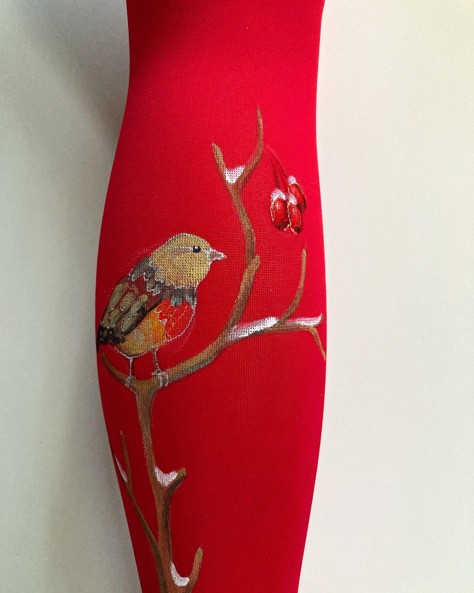 Unique Tights for Women With Hand Painted Motives Birds and Berries - Etsy