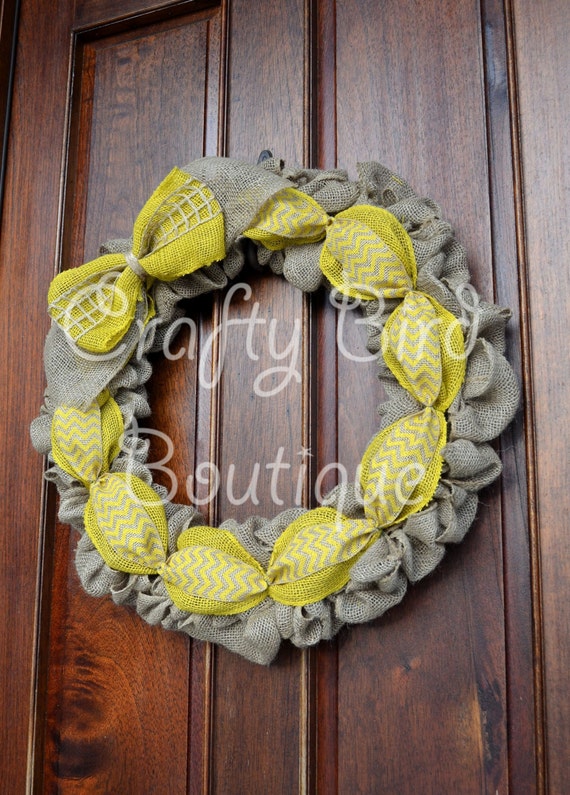 Items similar to Yellow Chevron Burlap Spring Summer Wreath on Etsy