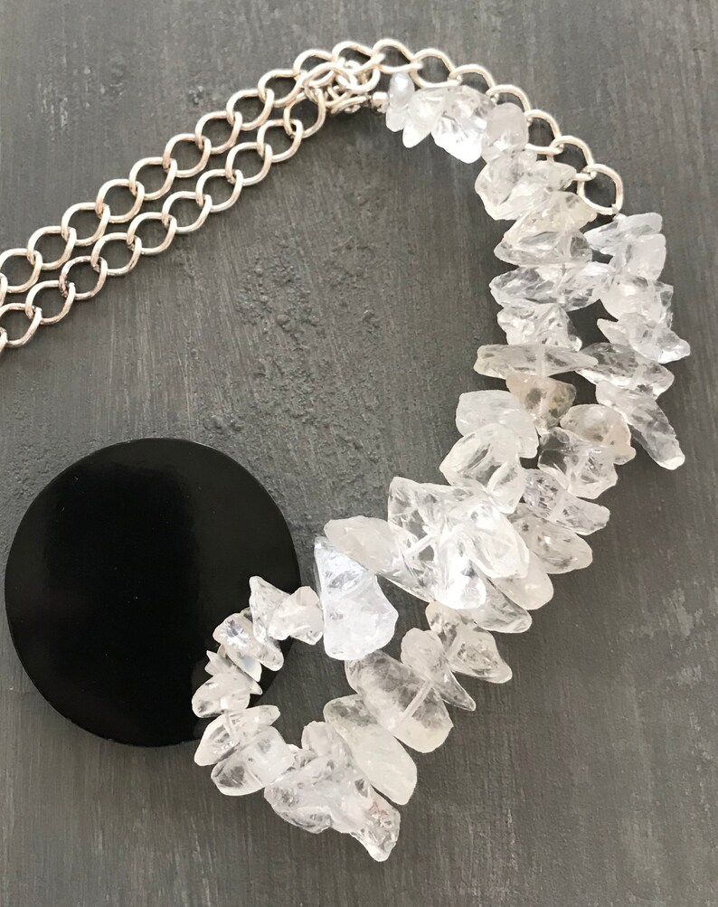 Crystal necklace MOP gemstone Chunky Raw Clear Quartz | Etsy