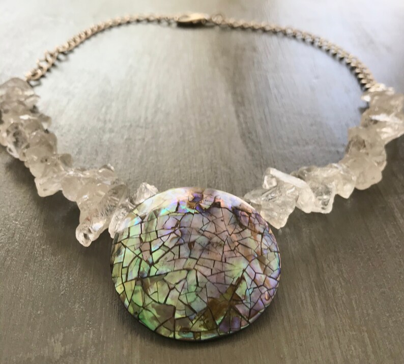 Crystal necklace MOP gemstone Chunky Raw Clear Quartz | Etsy