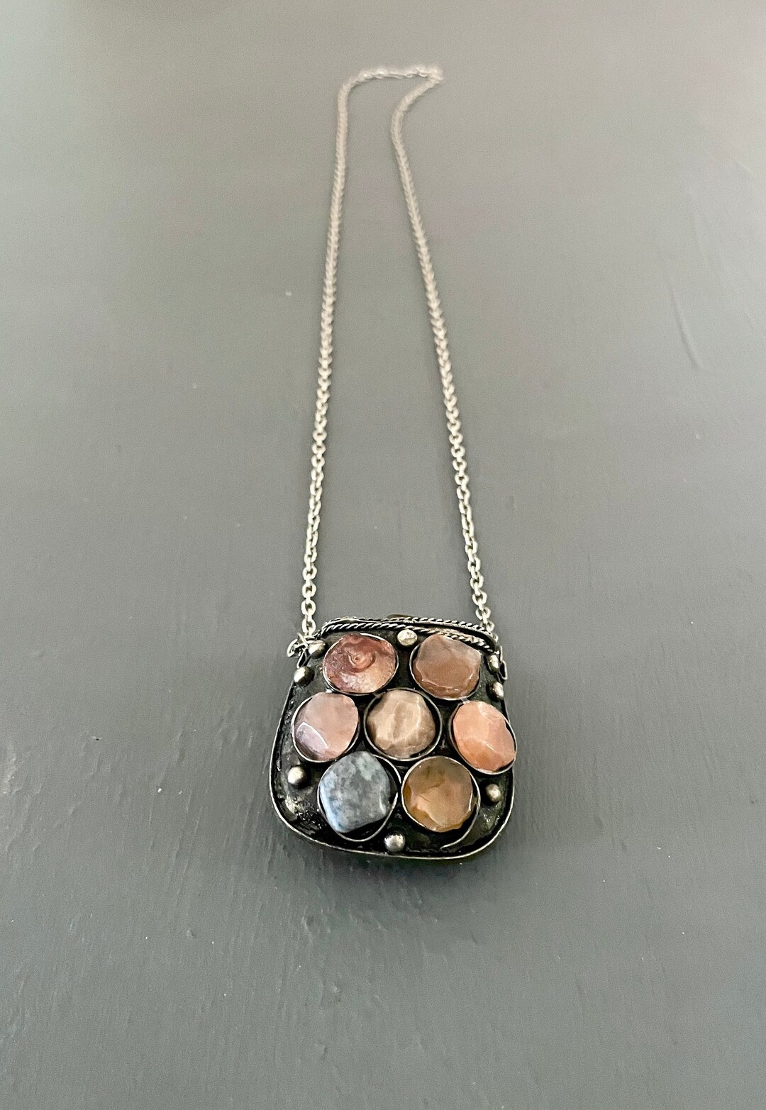 Sajai Purse Necklace, Vintage Ethnic Necklace Semi Precious Stones ...