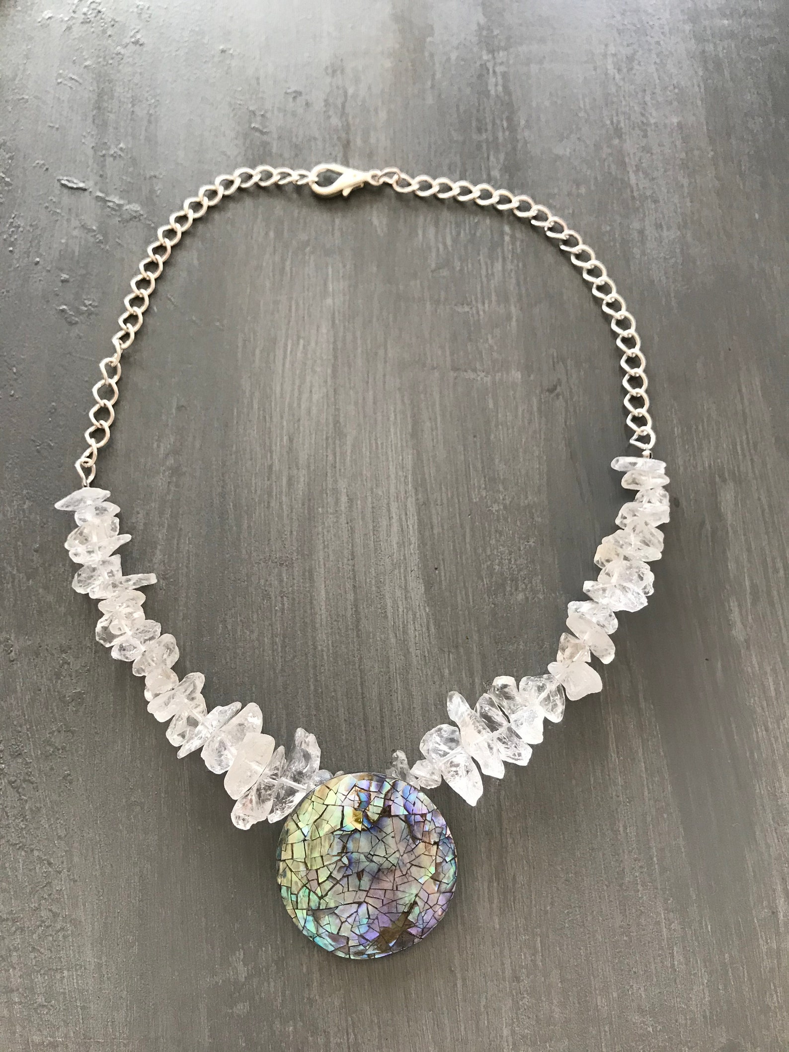Crystal necklace MOP gemstone Chunky Raw Clear Quartz | Etsy