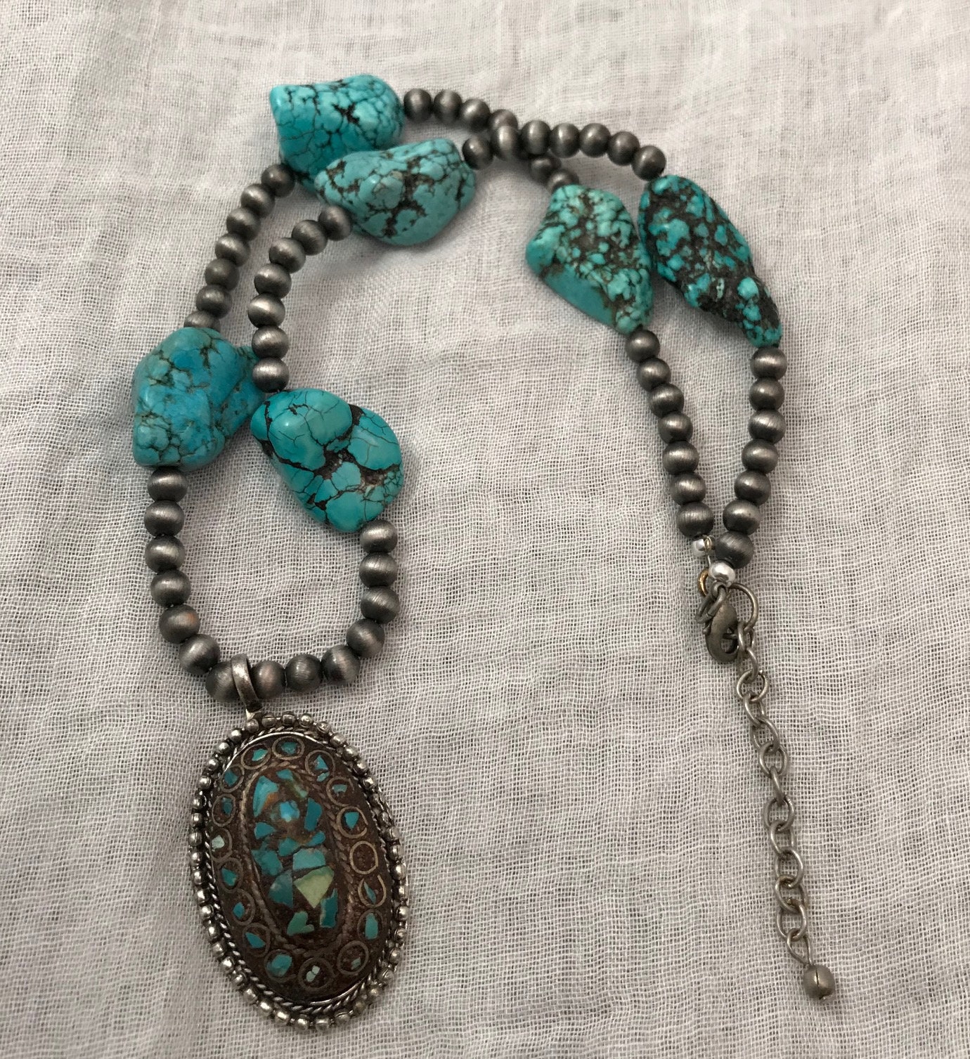 Tibetan Pendant Necklace Turquoise dyed howlite Brushed | Etsy