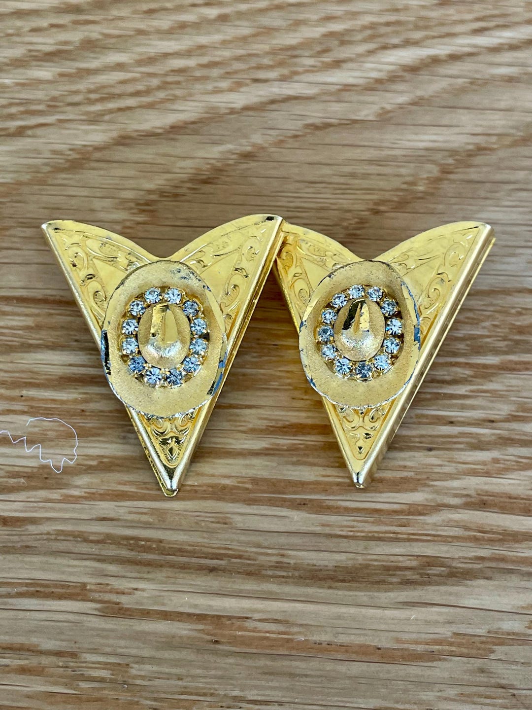 Vintage Gold Tone Western Collar Tips: Cowboy Hat Rhinestone Accents - Etsy