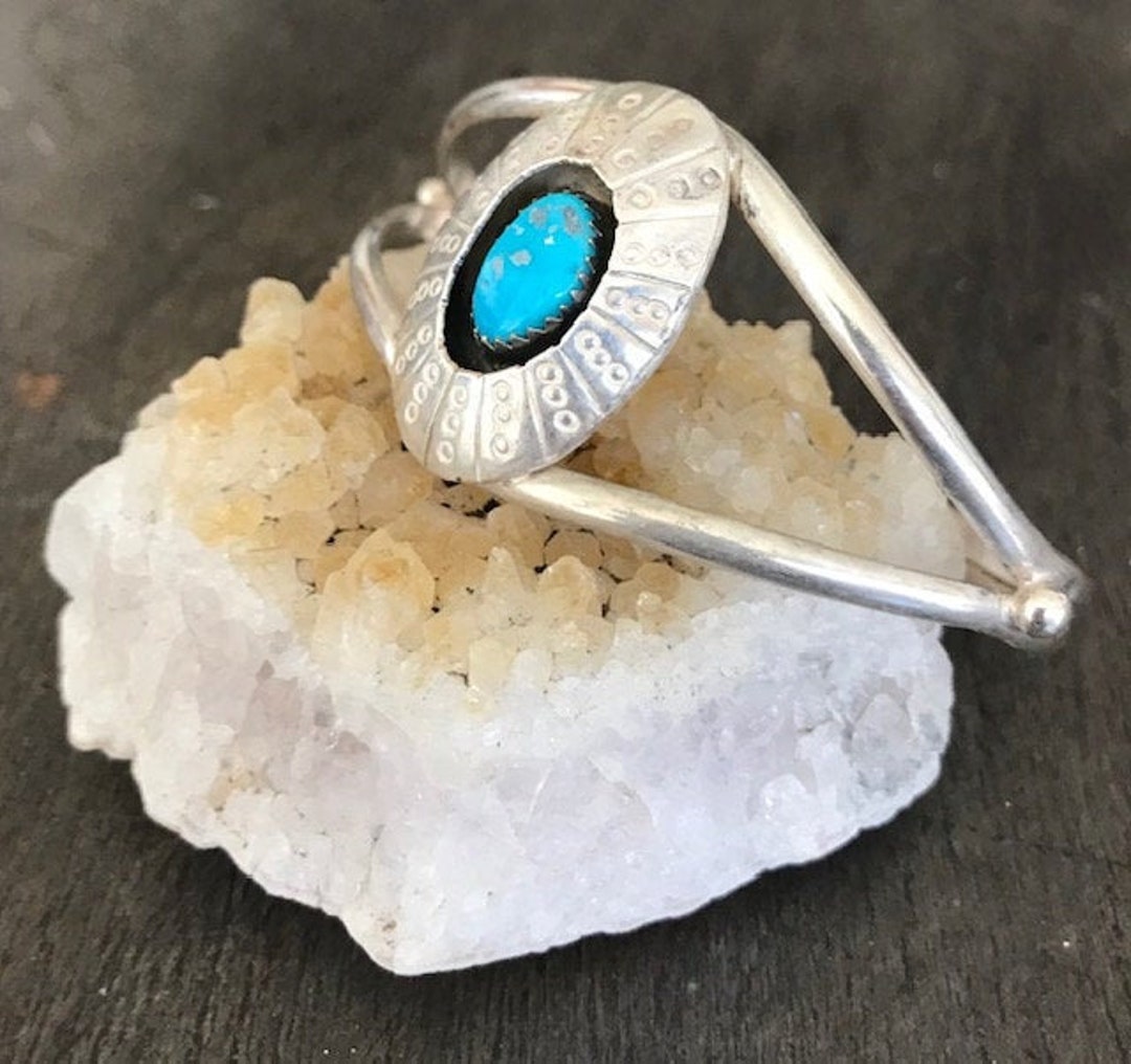 Shadow Box Turquoise Vintage Native American Cuff | Etched Silver ...