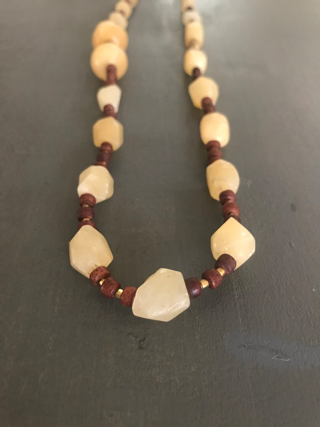 Butter Quartz yellow Jade and Brass/wood Necklace Beaded - Etsy