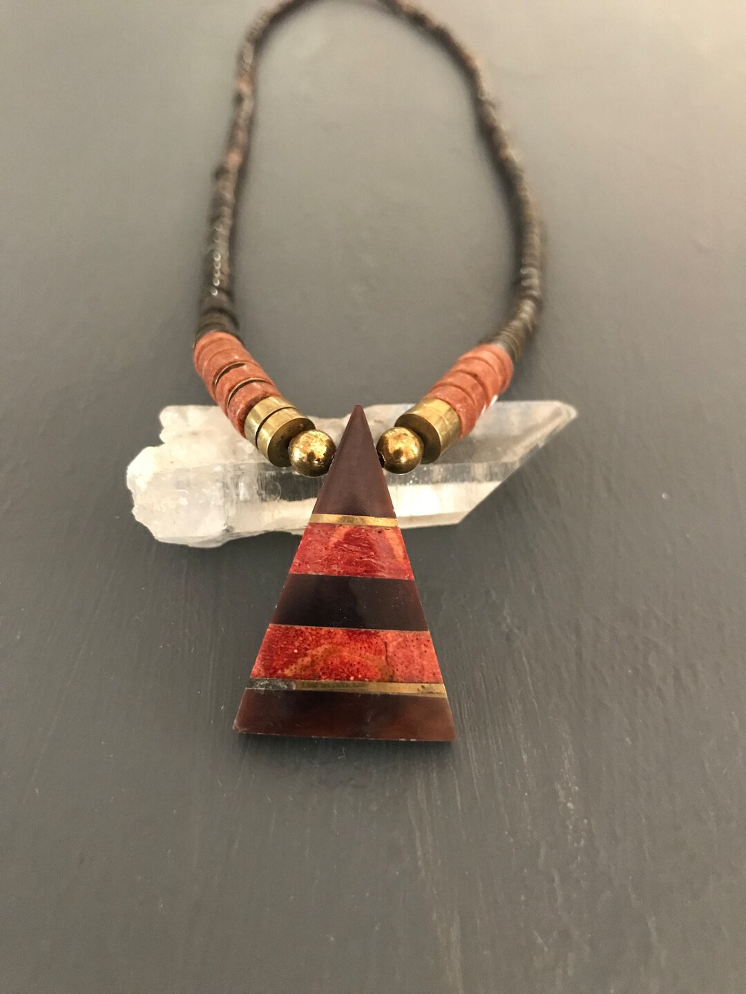 Santo Domingo Triangle Tab Inlay|red Coral| Brown Jasperl | Vintage ...
