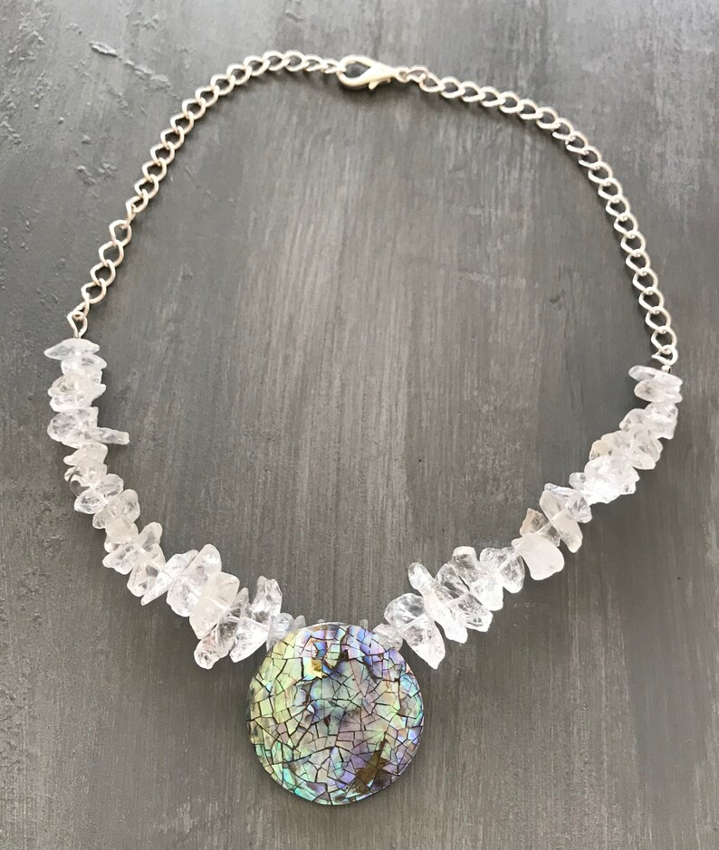 Crystal necklace MOP gemstone Chunky Raw Clear Quartz | Etsy