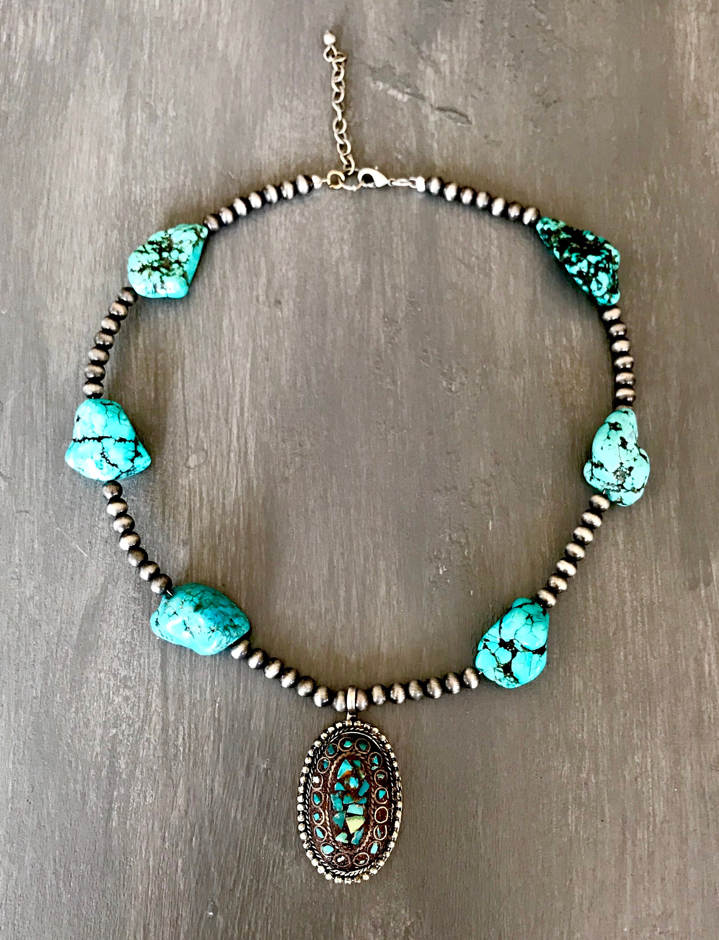 Tibetan Pendant Necklace Turquoise dyed howlite Brushed | Etsy