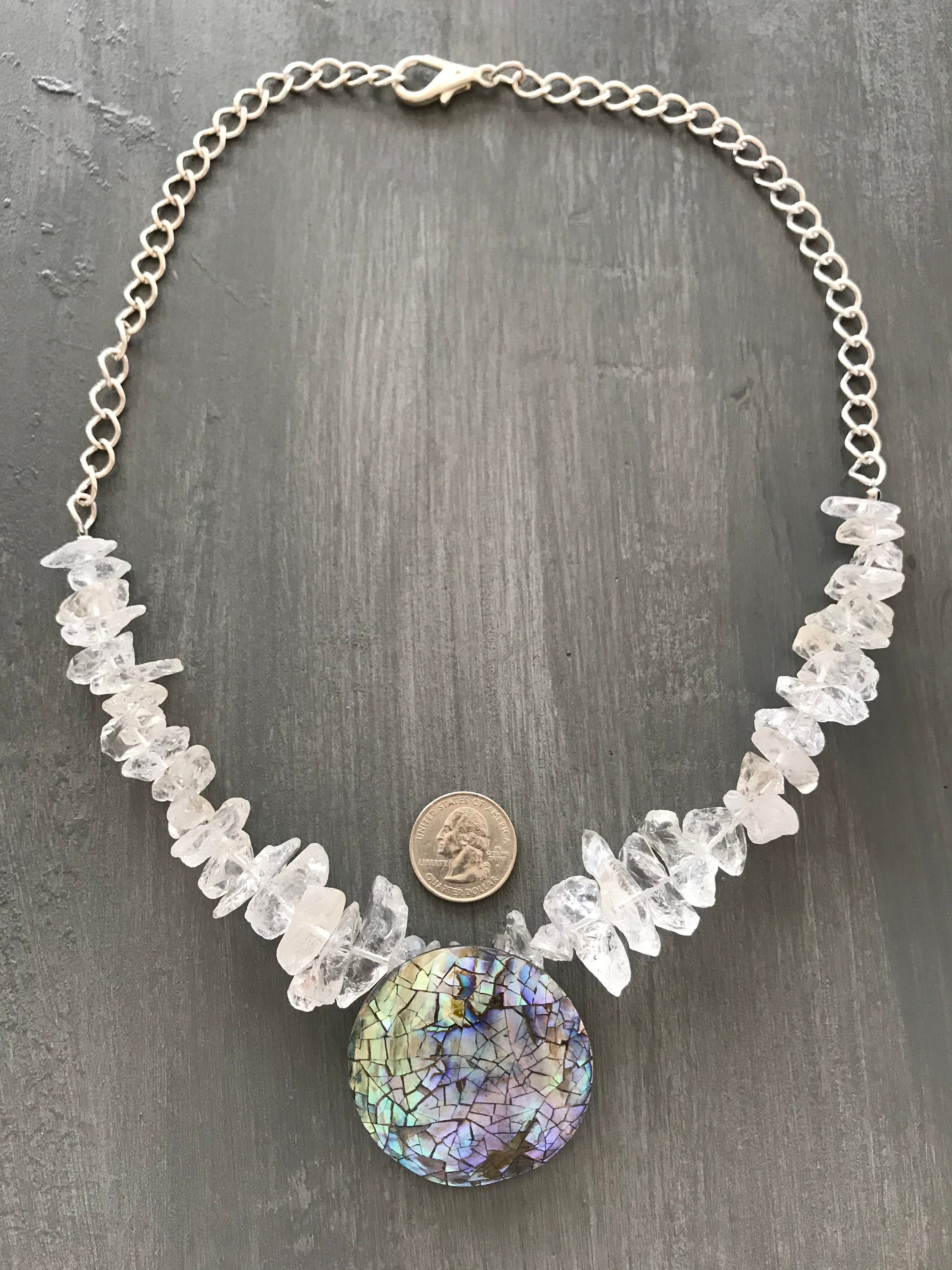 Crystal necklace MOP gemstone Chunky Raw Clear Quartz | Etsy