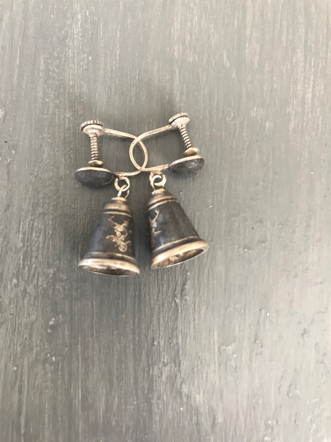 Siam Sterling Silver Dangle Bells Art Deco Earrings Screw Back Clip on ...