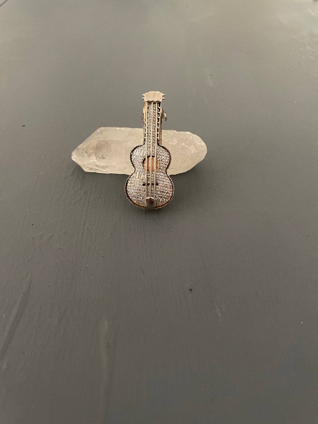 Vintage Guitar Barrette Silver Tone Guitar Hair Piece Boho Vintage Hair ...