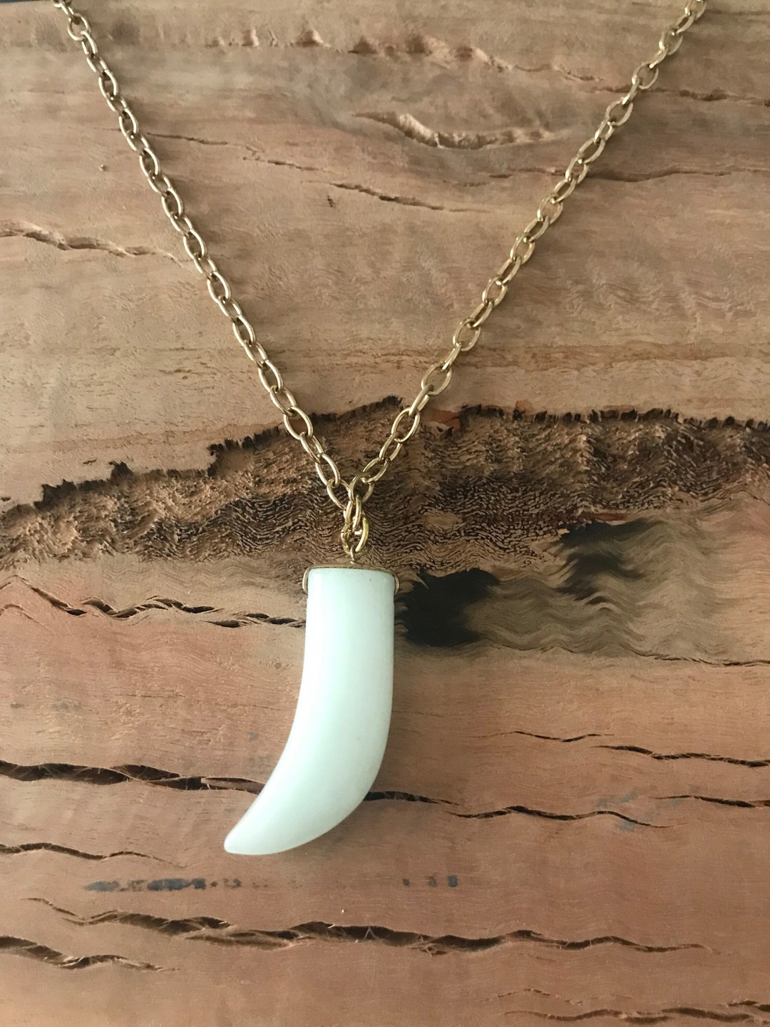Elegant White Jade Italian Horn Pendant Vintage Gemstone Pendant Unique ...
