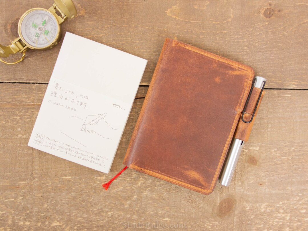 Midori MD Notebook Cover - A6 - Pen Loops - English Tan Leather - Etsy