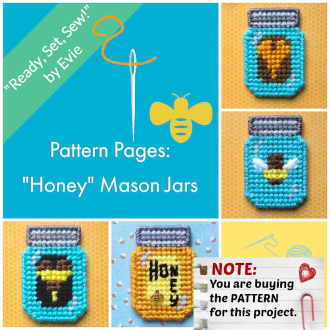 Plastic Canvas Pattern Pages: Mason Jars -- "honey" (4 Designs, Graphs ...