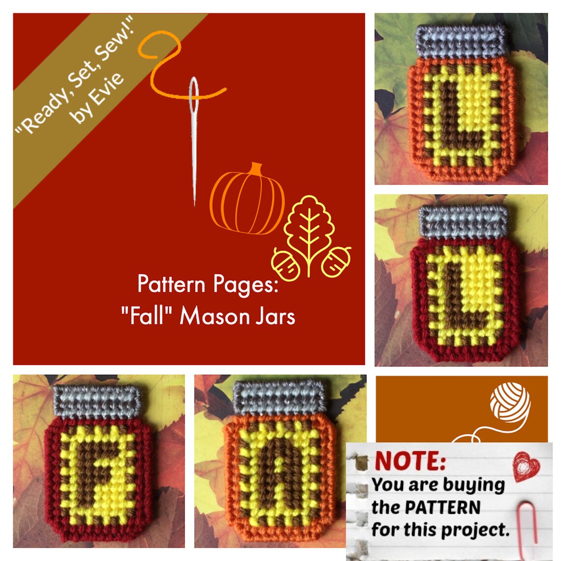 Plastic Canvas Pattern Pages: Mason Jars fall | Etsy