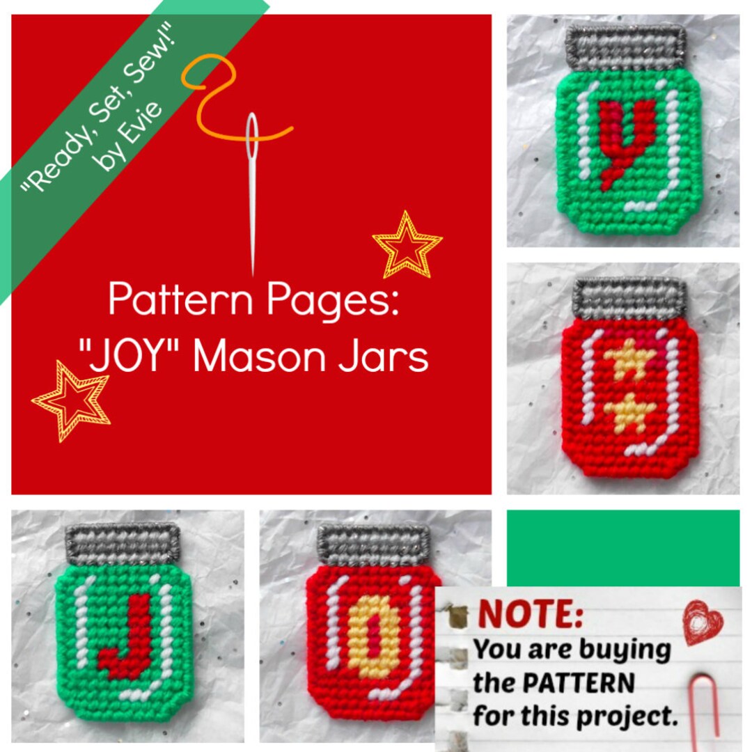Plastic Canvas Pattern Pages: Mason Jars joy 4 Designs, Graphs and ...