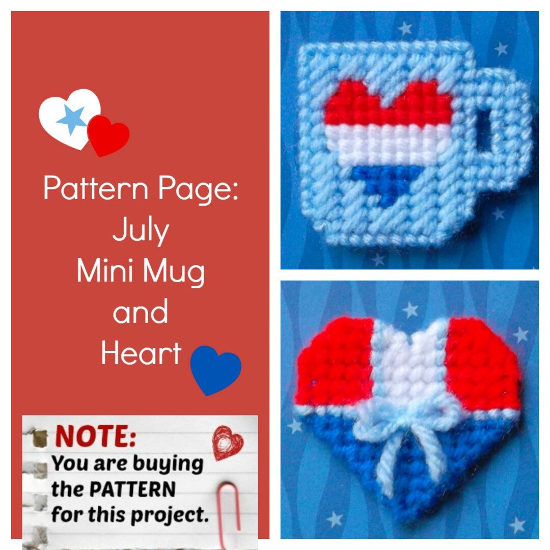 Plastic Canvas Pattern Page: "july Mini Mug and Heart" (2 Designs ...