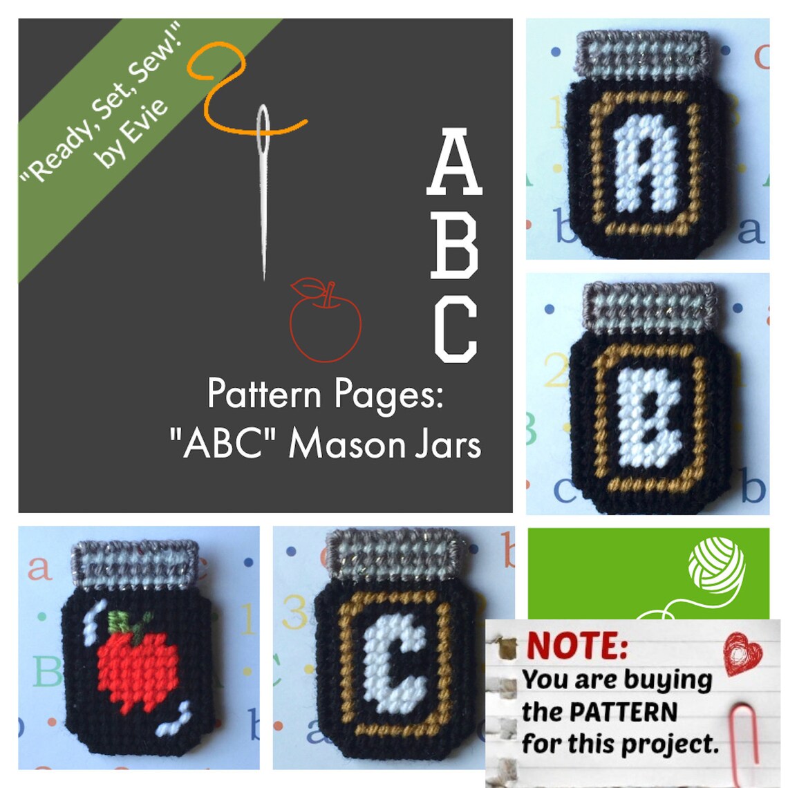 Plastic Canvas Pattern Pages: Mason Jars abc 4 | Etsy