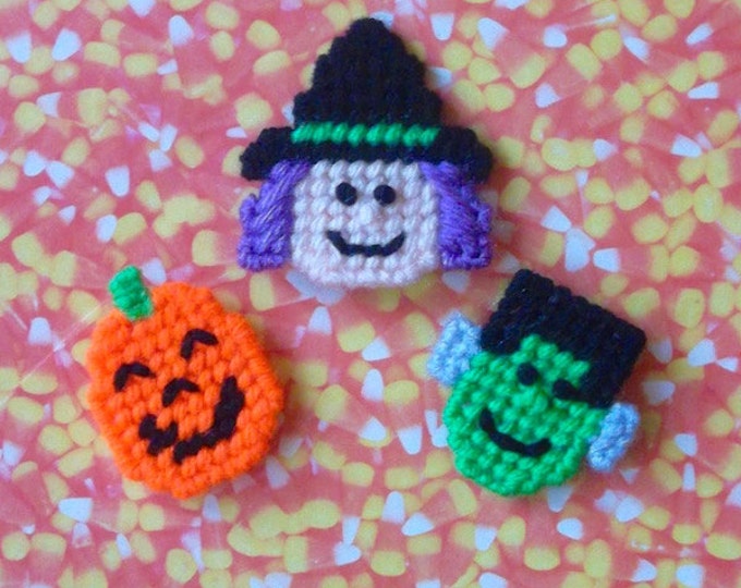 Plastic Canvas: Halloween Mini Magnets (set of 3 -- Jack, Frankie and ...