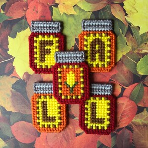 Plastic Canvas Pattern Pages: Mason Jars -- "fall" (4 Designs, Graphs ...