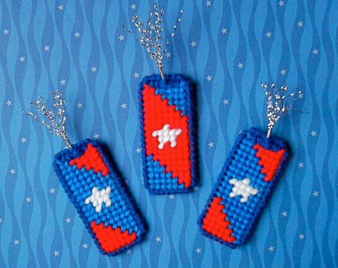 Plastic Canvas: Silver Sparkles Fireworks Magnets (set of 3) - Etsy