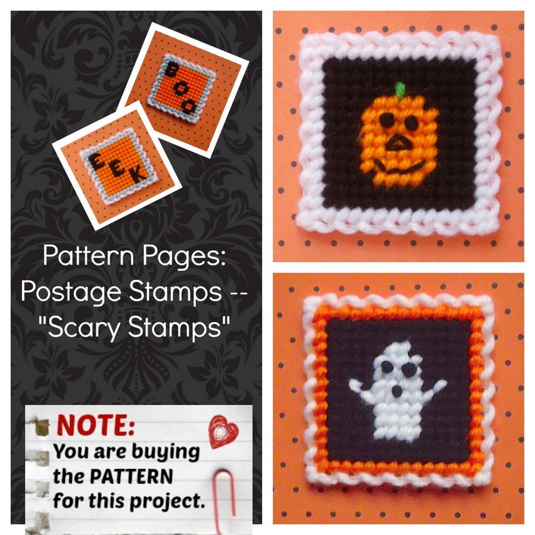 Plastic Canvas Pattern Pages: Postage Stamps -- "scary Stamps" (4 ...