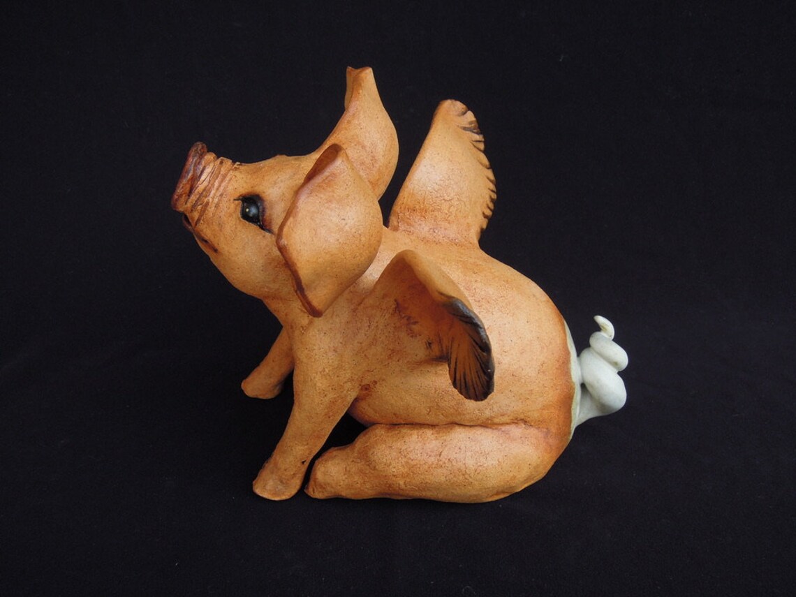 When Pigs Fly, Hand Sculpted Stoneware Clay Pig With Wings, Winged Pig ...
